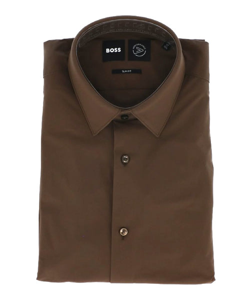 Slim Fit | Performance Stretch Jersey Long Sleeve Shirt - Brown – dolce ...